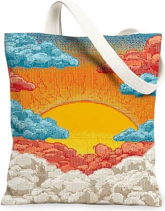 Generic Sacs fourre-tout en toile motif ciel vif, sacs d&eacute;picerie r&eacute;utilisables, color&eacute;s d&eacute;t&eacute;, l&eacute;gers, lavables, color&eacute;, 13x15 Inch