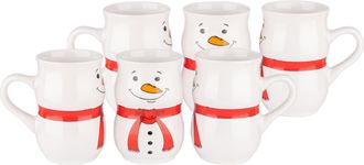 Van Well 6er Set Schneemannbecher mit Motiv und Eichstrich 0,2L - Keramik klassische Weihnachtsmarkt Tasse mit Wintermotiv I Glühweintassen mit Henkel I Profi 