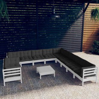 vidaXL 12-tlg. Garten-Lounge-Set mit Kissen Wei&szlig; Massivholz Kiefer Vidaxl