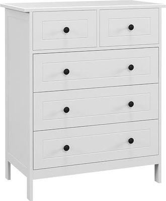 HOMCOM Commode Blanche à 5 tiroirs, Meuble de Rangement pour Chambre, Bureau, entrée, Style comtemporain, poignée en métal, 74 x 40 x 91 cm