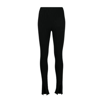 &Aacute;eron Gerippte Schwarze Leggings mit Frontschlitz - - Trousers - Damen - Schwarzk - L