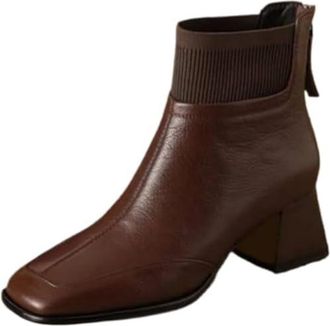 Generic Bottines &eacute;l&eacute;gantes &agrave; talon bas pour femme - Bout carr&eacute; - Fermeture &eacute;clair - Pour femme, marron, 39.5 EU