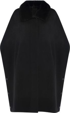 Yves Salomon Femme, Manteaux, Noir, Taille: 38 FR Cape en m&eacute;lange de cachemire avec col en fourrure de vison amovible