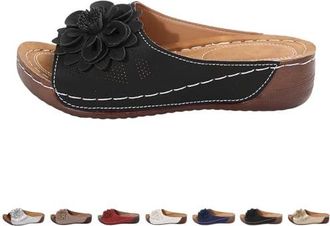 Generic Sandales dété pour femme - Talon compensé - Bout ouvert - Antidérapantes - Chaussures dété confortables - Chaussures de plage - Pantoufles avec fleurs