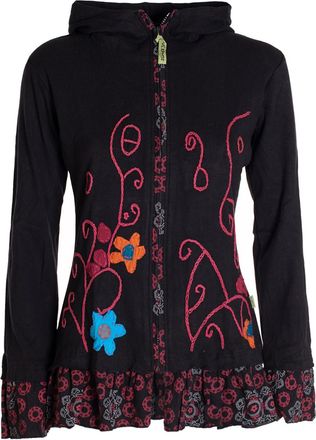 vishes Alternative Bekleidung - Damen Sommerjacke Blumen-Strickjacke Elfenjacke Kapuzi R&uuml;schen schwarz 48