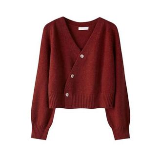 Generic Cardigan dhiver en tricot &agrave; manches longues pour femme avec boutons et col en V, Bourgogne, taille unique
