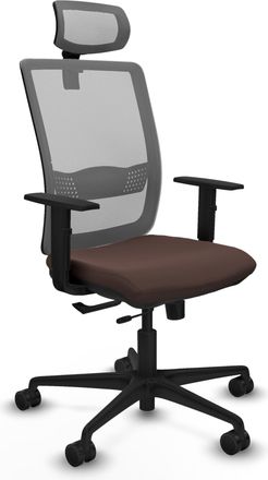 Piqueras y Crespo Ergonomischer Schreibtischstuhl Haches mit 1D-Armen, h&ouml;henverstellbare Lendenwirbelst&uuml;tze und h&ouml;henverstellbares Kopfteil, Grau/Dunkelbraun