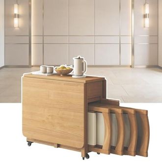 Generic Table a Manger Pliante Ensemble Table et chaises en Bois Massif Table de Salle &agrave; Manger Style Moderne du Milieu du si&egrave;cle avec 4 chaises et Un tiroir 