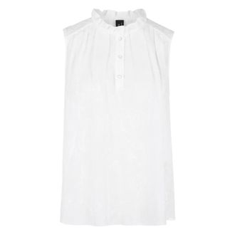 Marc Cain Femme, Tops, Blanc, Taille: 44 FR Top avec volants et broderie florale
