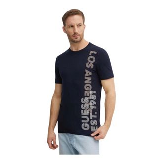 Guess Homme, Tops, Bleu, Taille: 2XL T-Shirt Slim Logo - Impression Latérale