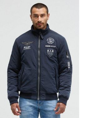 Camp David Winterjacke Wattierter Fliegerblouson mit Label Patches blue navy