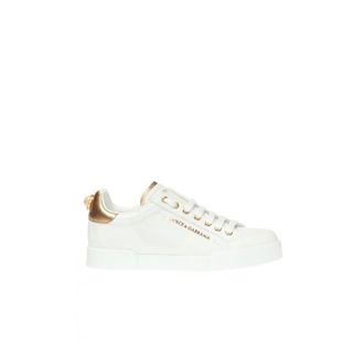 Dolce & Gabbana Wei&szlig;e Ledersneakers mit goldenen und wei&szlig;en Logo-Applikationen - - Shoes - Damen - Wei&szlig; - 41 EU