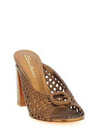 Santoni Womens Luce Heel Sandal Gold Lamb Leather