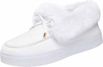 Generic Mocassins en polaire confortables pour femme - Élégantes - Couleur unie - Noeud - Semelle épaisse - Chaudes - À enfiler - Chaussures de marche plates 