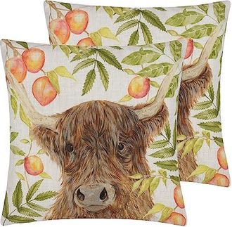 Evans Lichfield Grove Highland Kuh Kissen mit Polyester-Füllung, Doppelpack