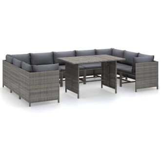 vidaXL Vidaxl - Salon de jardin 10 pcs avec coussins R&eacute;sine tress&eacute;e Gris