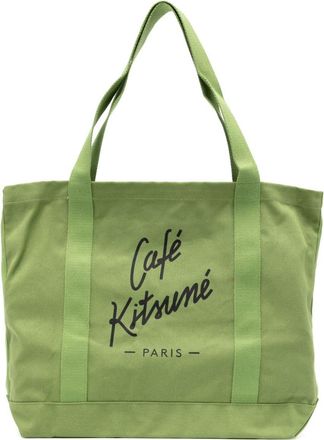 Maison Kitsun&eacute; Canvas-Shopper mit Logo-Print - Gr&uuml;n