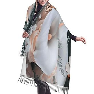 Generic Fleur Pour Femme, Papillon, Lys Calla Rose Corail, Fleurs Printanières Foulards Quotidien Glands Foulard Doux Étole Châle De Femme