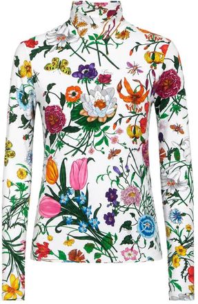 Gucci Flora-print High-neck T-shirt