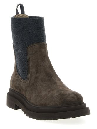 Brunello Cucinelli Suede with Knit Insert Ankle Boot - Brown