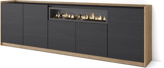 Skraut Home | Sideboard, Highboard | Kommode, Komodenschrank | 260x80x37 cm | 5 Türen | Elektrokamin. | Moderner Stil | Schwarz Eiche