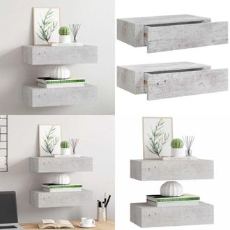 vidaXL Wandregale mit Schubladen 2 Stk. Betongrau 40x23,5x10 cm MDF - Wandregal - Regal Mit Schublade - Betongrau - M&ouml;bel F&uuml;r Wohnzimmer