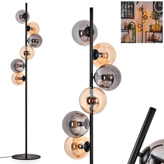 HOFSTEIN Stehleuchte Gastor, Stehlampe aus Metall/Glas in Schwarz/Rauchfarben/Bernstein, Leuchte im Retro/Vintage-Design mit Schirmen aus Glas (&Oslash; 15 cm) u. Fu&szlig;