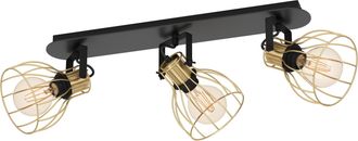 Eglo Deckenstrahler Sambatello, 3-flammige Deckenlampe mit schwenkbaren Spots, Deckenleuchte aus Metall in Schwarz und Messing-Geb&uuml;rstet, Deckenspot mit E2