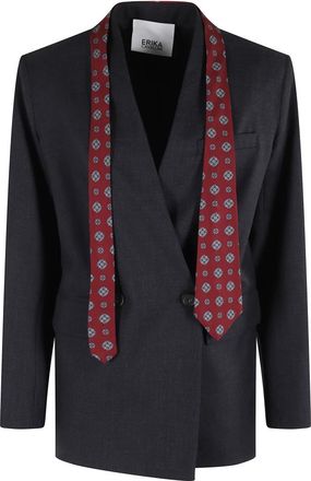 Erika Cavallini Semi Couture Femme, Vestes, Bleu, Taille: 36 FR Blazer Glen Bleu Marine avec Col en V