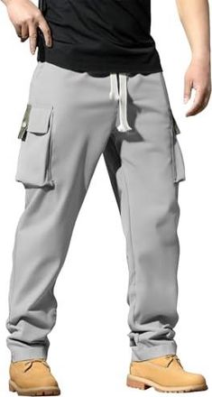 Generic Pantalon de travail ample et confortable pour homme - Jambe large - D&eacute;contract&eacute; - Sportif - Loisirs, Cendr&eacute; clair, 3XL