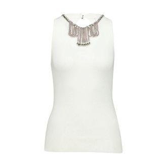 Paco Rabanne &Auml;rmelloses Strickoberteil mit Juwelenbesatz - - Tops - Damen - Beige - M