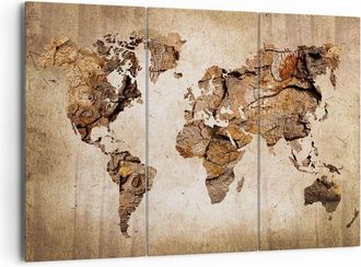 Arttor Mehrteilige Bilder auf Leinwand 165x110cm Leinwandbild Karte Welt modern Gro&szlig; XXL Wanddeko Bild Schlafzimmer Set 3 teilige Wandbilder Dekoration Wohnz