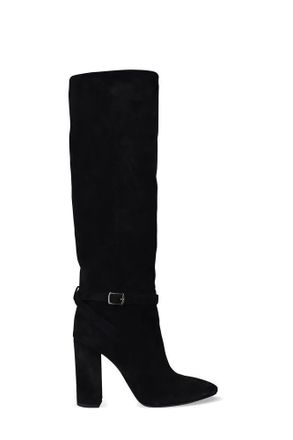 Saint Laurent Stiefel - Black Suede Boots With Ankle Buckle Strap - Gr. 37 (EU) - in Schwarz - f&uuml;r Damen
