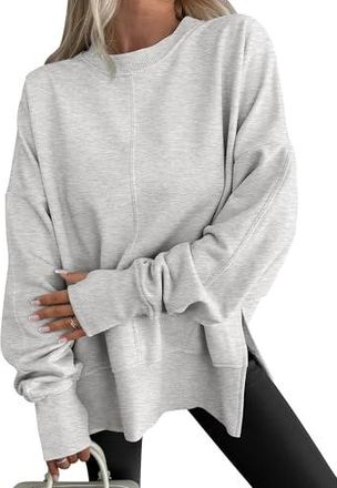 Generic Sweats &agrave; capuche surdimensionn&eacute;s &agrave; manches longues avec trou pour le pouce et fente lat&eacute;rale, gris, XXL