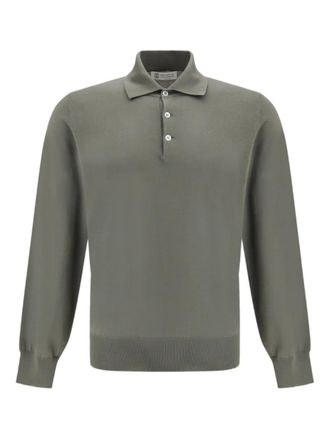 Brunello Cucinelli polo en maille &agrave; manches longues - Vert