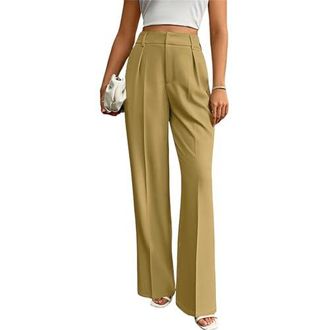 Generic Pantalon de travail taille haute pour femme, tenue décontractée, pantalon de bureau 2026 avec poches, jaune moutarde, XXL