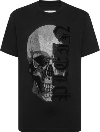 Philipp Plein Homme, Tops, Noir, Taille: XL Round Neck T-Shirt Gothic Skull