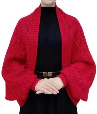 Generic Cardigan tricoté pour femme 2026 - Chaud - Tendance - Châle à carreaux - Décontracté - Ouvert sur le devant - Pour un usage quotidien, Rouge, Taille u
