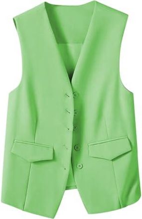 Minetom Gilets de Tailleur Femme Élégant Sans Manche Blazer Gilet de Costume Col V Affaires Travail Veste Waistcoat avec Boutons A Vert 3XL