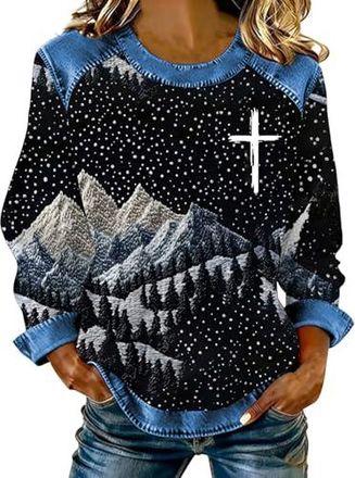 Generic Sweat-shirt &agrave; col rond d&eacute;contract&eacute; &agrave; manches longues confortable &agrave; manches longues pour femme - Haut de sport - Chemises dentra&icirc;nement, Noir, 3XL