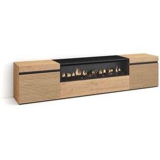 Skraut Home Skraut Home - TV-Schrank, Lowboard, f&uuml;r Wohnzimmer und Esszimmer, 200x45x35cm, F&uuml;r TV-Ger&auml;te bis zu 80, Elektrokamin., Moderner Stil, Eiche