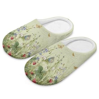 Coloranimal Chaussons de spa pour invit&eacute;s - Jetables et r&eacute;utilisables - Antid&eacute;rapants - Bout ferm&eacute;, Vintage Papillon Fleur Fraise, 35.5/36.5 EU