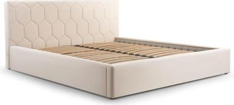 E-MEUBLES Polsterbett Bett mit Kopfst&uuml;tze, Rahmenbettgestell, Bettkasten und Lattenrost Doppelbett Gepolsterter Kopfteil Samststoff Stauraumbett bett 02