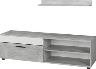 Vicco Lowboard & Regal Berno, Beton/Weiß, mit 1 Klappe, Vicco