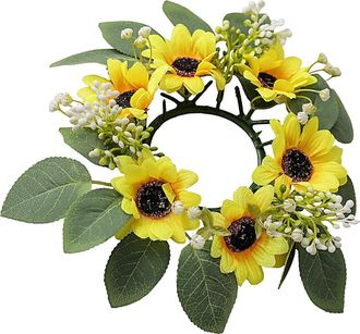 Generic Sonnenblumen Kerzenring - Kerzenkranz Ring | Weihnachtskerzenringe | Sonnenblumen-Kerzengirlandenringe | K&uuml;nstlicher gr&uuml;ner Eukalyptus | Blumenringe f