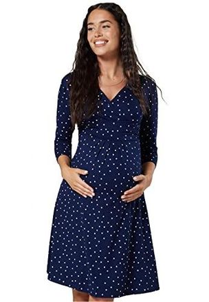 Happy Mama Maternity Femmes Viscose Robe Genou Longueur 282p (Marine &agrave; Petits Pois Blancs, 44, 2XL)