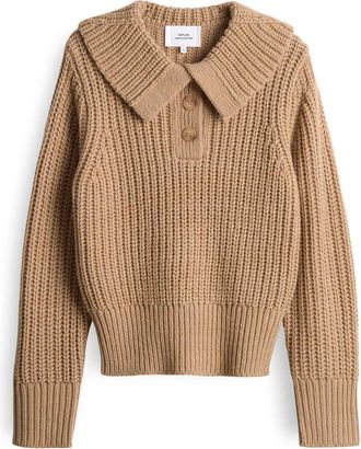 OPUS Damen Pullover | PROYER Slim Grobstrickpullover mit Troyerkragen Caramel, 38