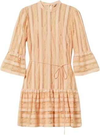 Twinset Femme, Robes, Orange, Taille: 40 FR Short Striped Lace Dress with Belt