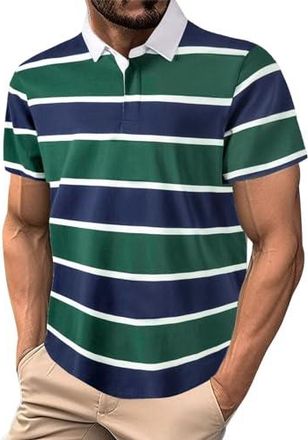 Generic Chemise ray&eacute;e pour homme - D&eacute;contract&eacute;e - Tendance - Manches courtes - Revers - Manches courtes, Vert, 3XL