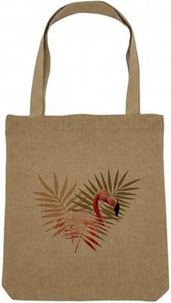 Fabulous Sac Shopping Tote Bag Aspect Lin - Flamand Rose Feuille Tropical Exotique Jungle - Sac de Courses Toile Epaisse 360g Beige Naturel Cabas Port&eacute; Epaule 